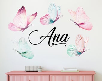 Watercolor Butterflies Name Wall Decal - Personalized Butterfly Wall ...