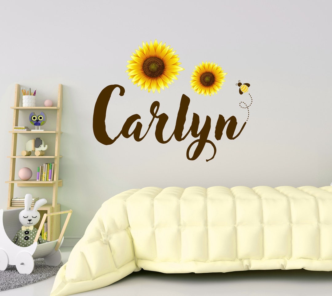 Sunflower Girls Name Wall Decal Flowers -personalized Girls Name Flower ...