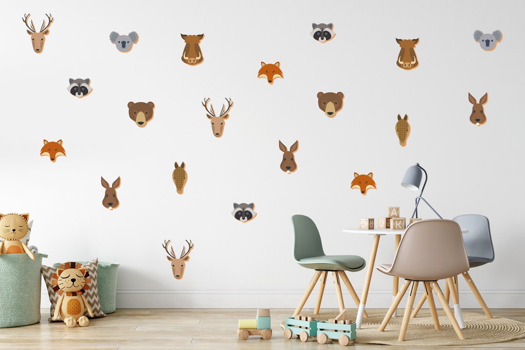 Cute Animal Face Tiny Decal Wall Pattern - Animal Decor - Wall Decal ...