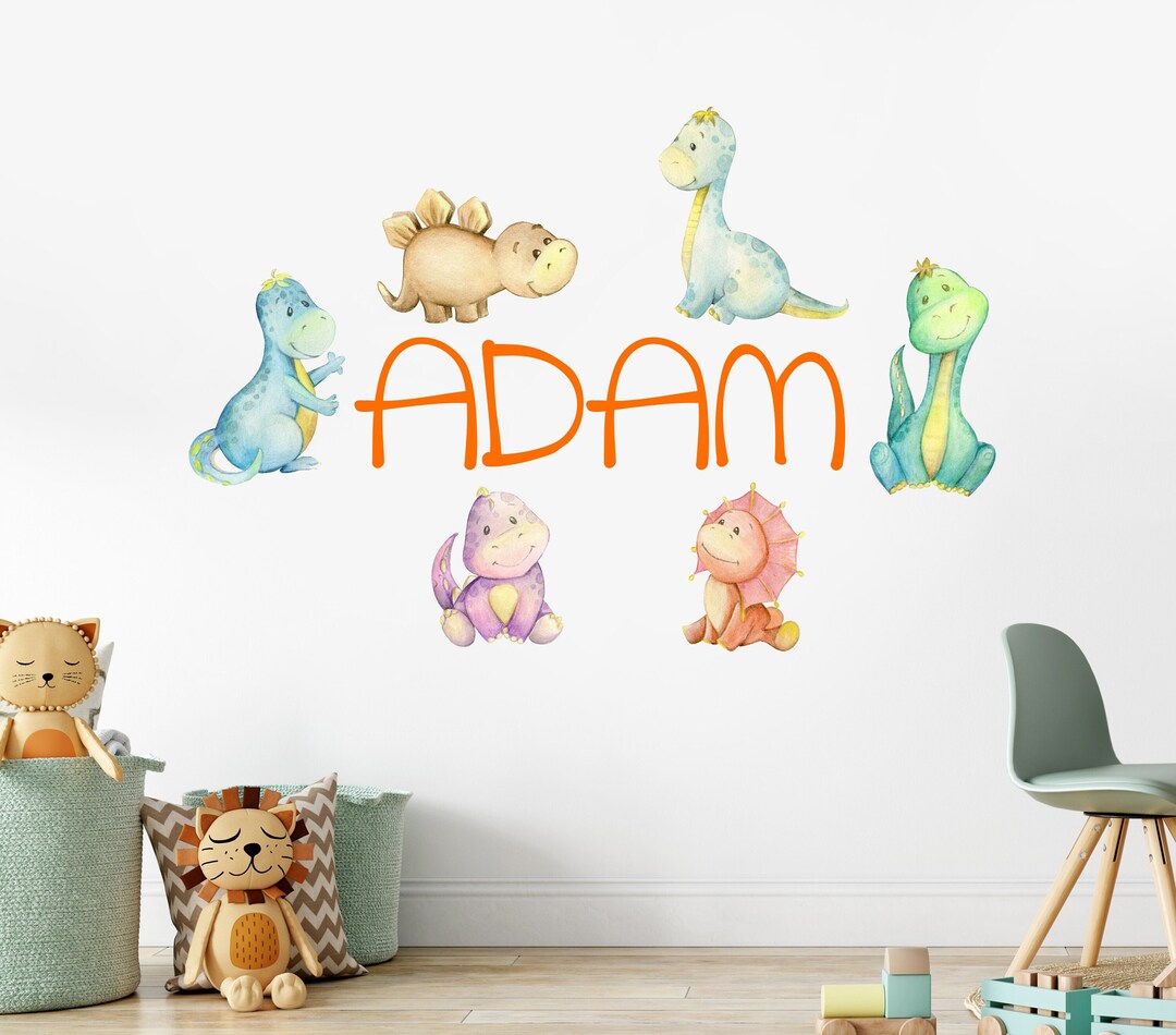 Dinosaur Wall Decal - Personalized Name Wall Decal - Watercolor ...