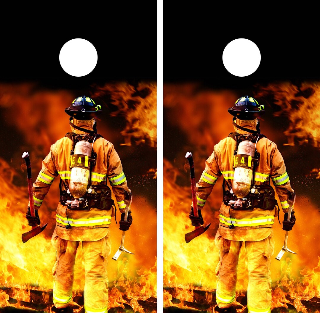 Firefighter Cornhole Wrap Fire Art Gameboard Vinyl Skin Set Sticker ...