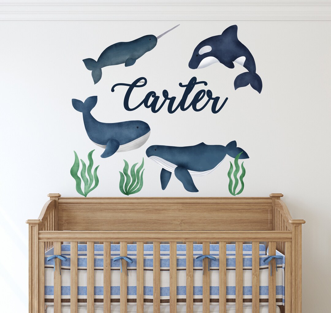 Personalized Whales Name Wall Decal - Ocean Nursery Wall Decals - Whale ...