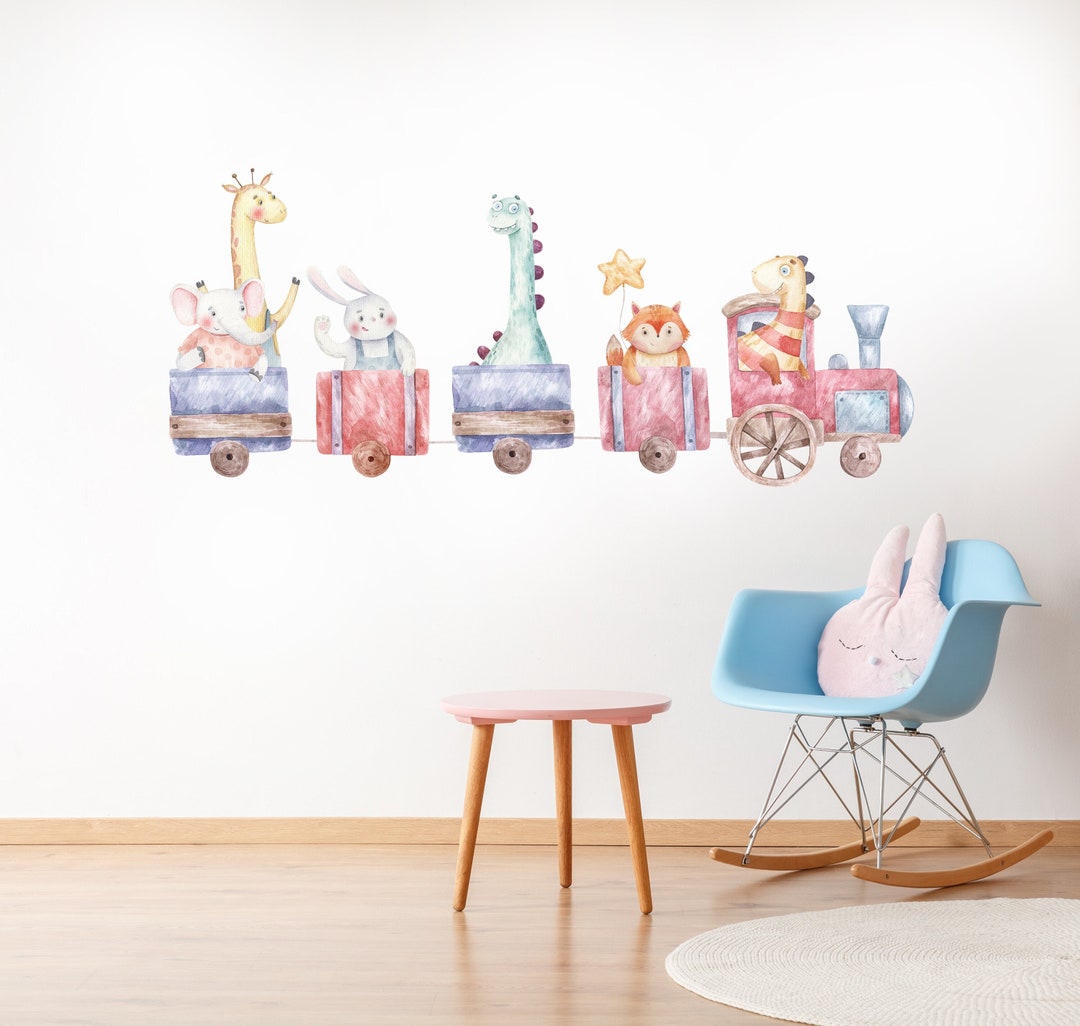 Forest Animals Train Wall Decal - Woodland Wall Sticker - Watercolor ...