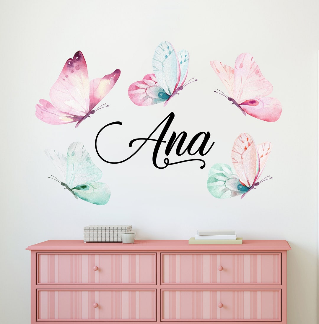 Watercolor Butterflies Name Wall Decal - Personalized Butterfly Wall ...