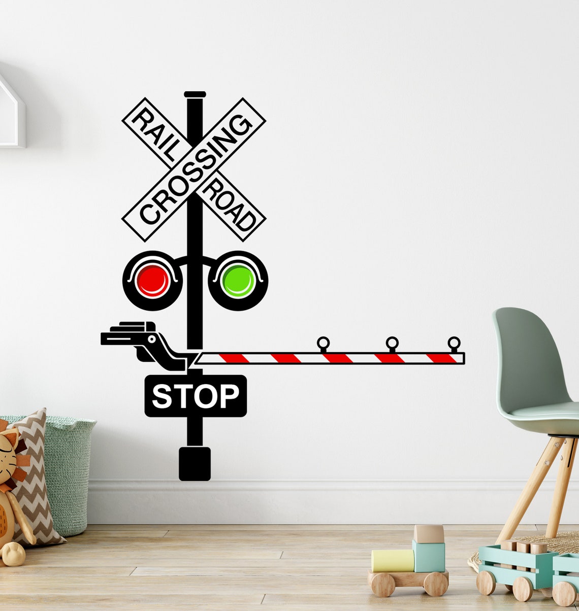 Railroad Train Crossing Lights Wall Decal - Children Kids Nursery Wall ...