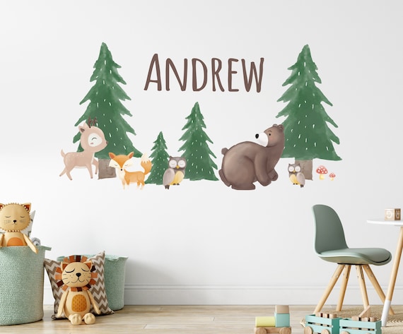 Personalized Forest Name Wall Decal Woodland Animals Wall - Etsy
