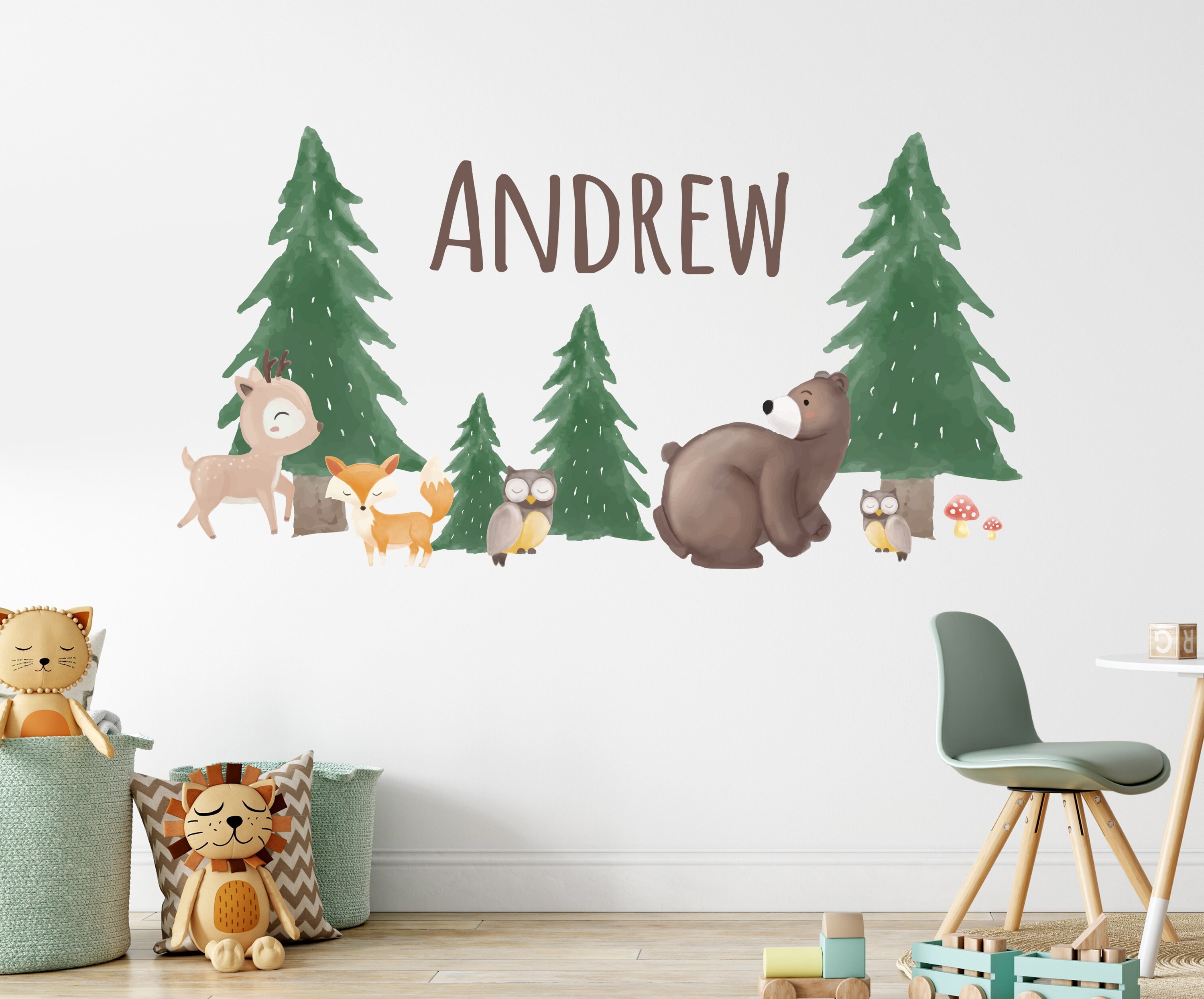 Personalized Forest Name Wall Decal - Woodland Animals Wall Stickers ...