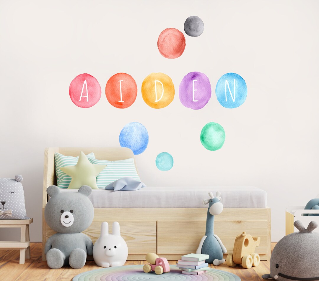 Personalized Watercolor Dots Name Wall Decal - Watercolor Name Sticker ...
