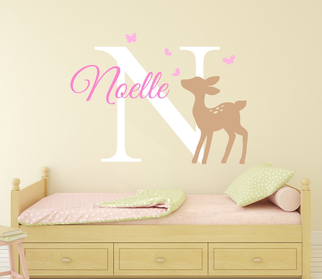 Fawn Name Wall Decal - Personalized Fawn Sticker - Nursery Wall Decals ...