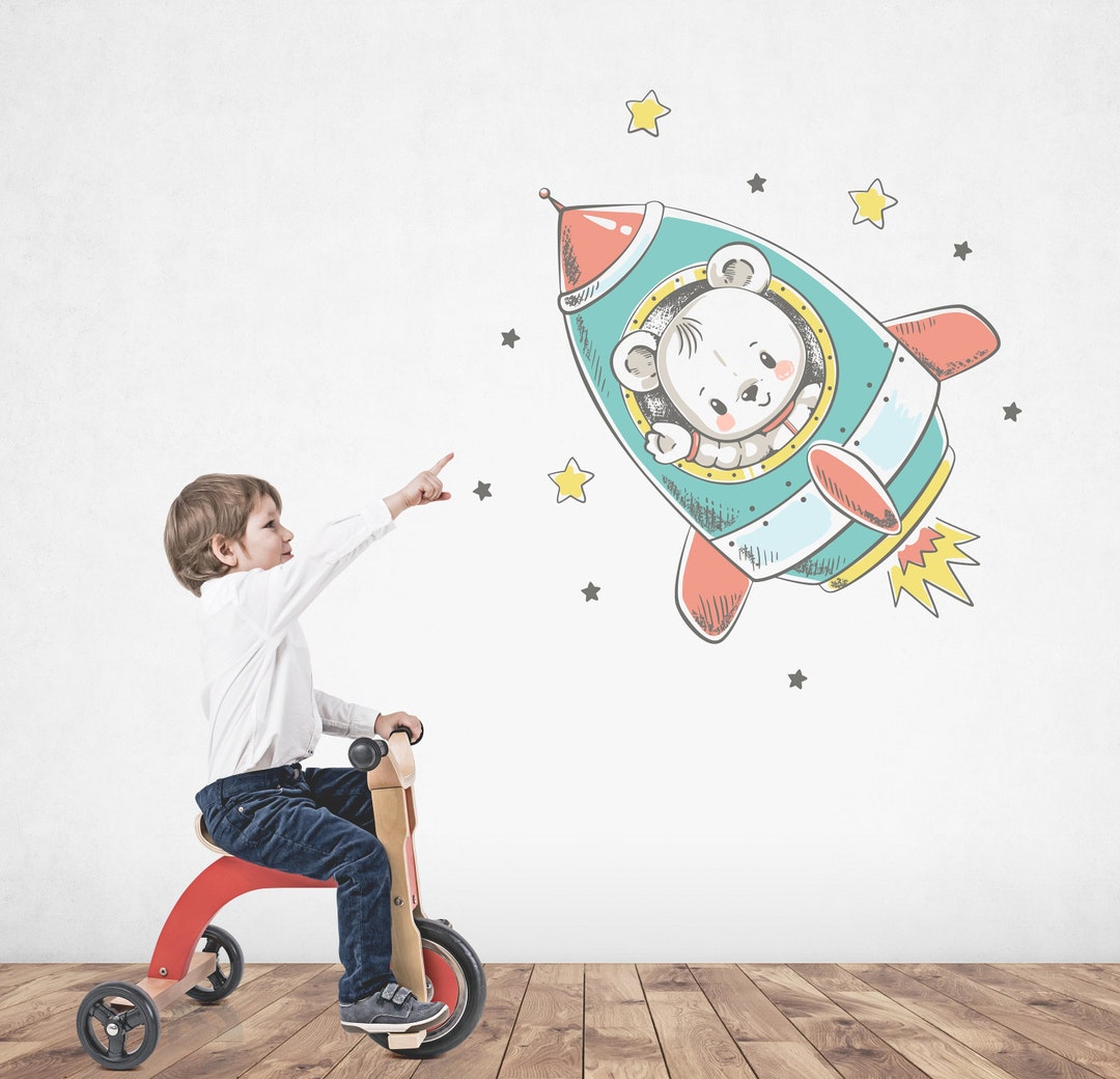 Rocket Ship Wall Decal Flying Rocket Space Wall Sticker - Etsy