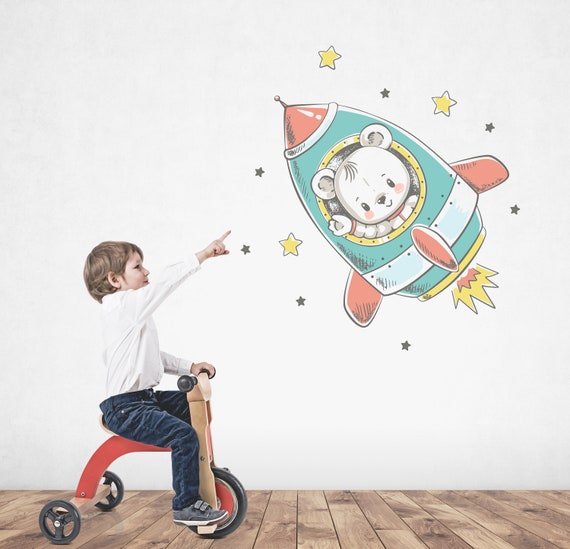 Rocket Ship Wall Decal Flying Rocket Space Wall Sticker - Etsy