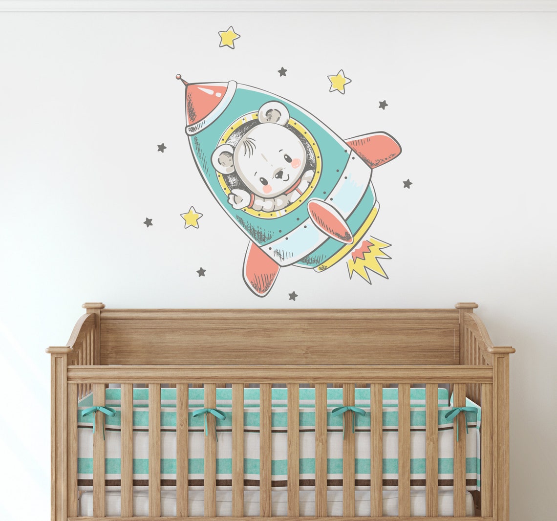 Rocket Ship Wall Decal Flying Rocket Space Wall Sticker - Etsy