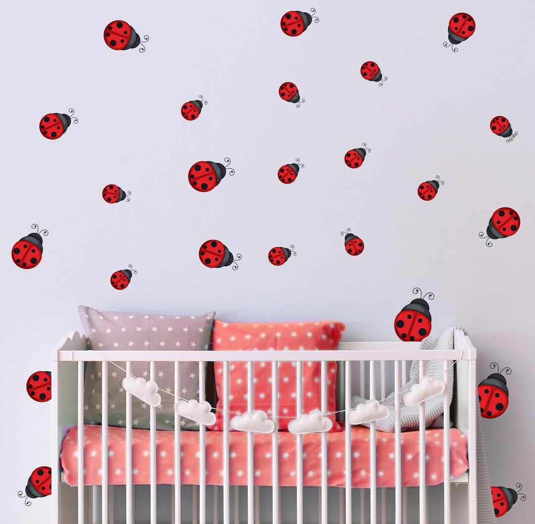 Ladybug Pattern Wall Decal Set - Cute Ladybugs Wall Decor - Girls Boys ...