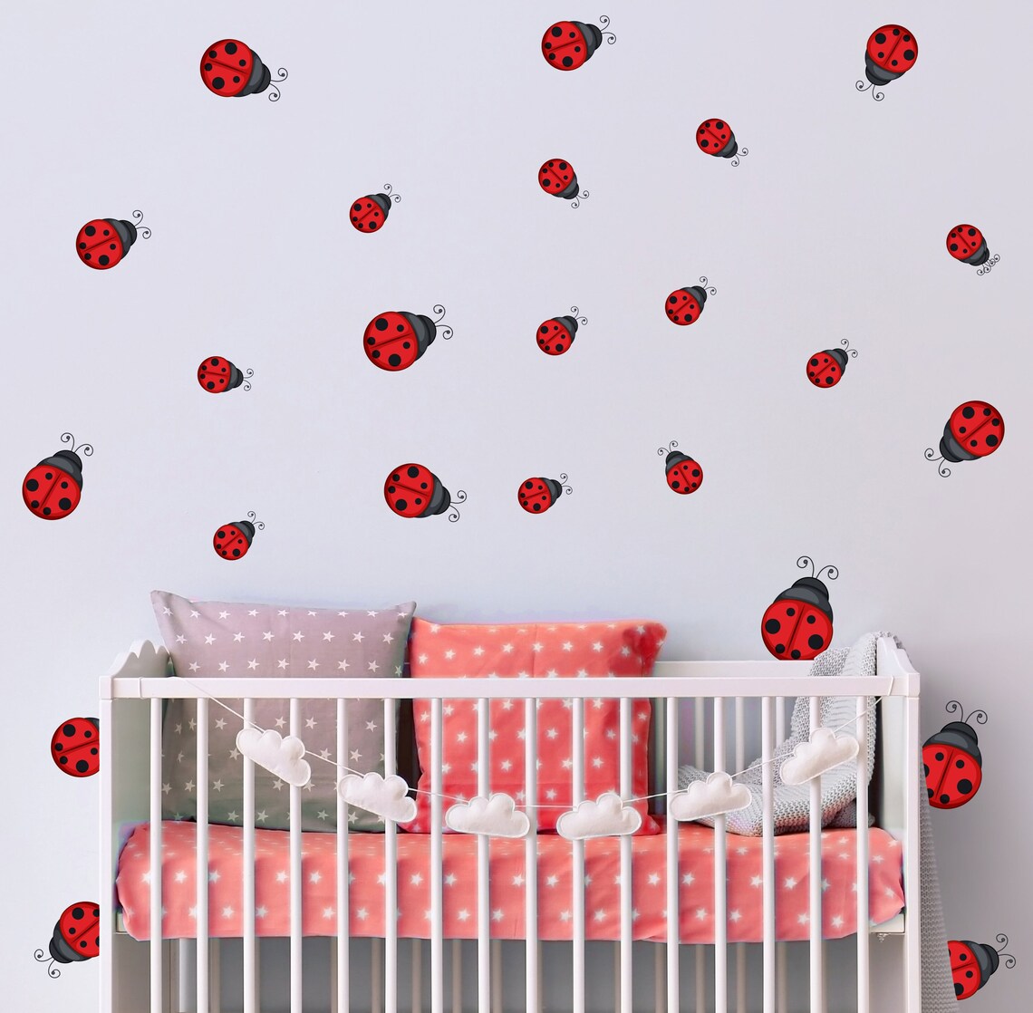 Ladybug Pattern Wall Decal Set - Cute Ladybugs Wall Decor - Girls Boys ...
