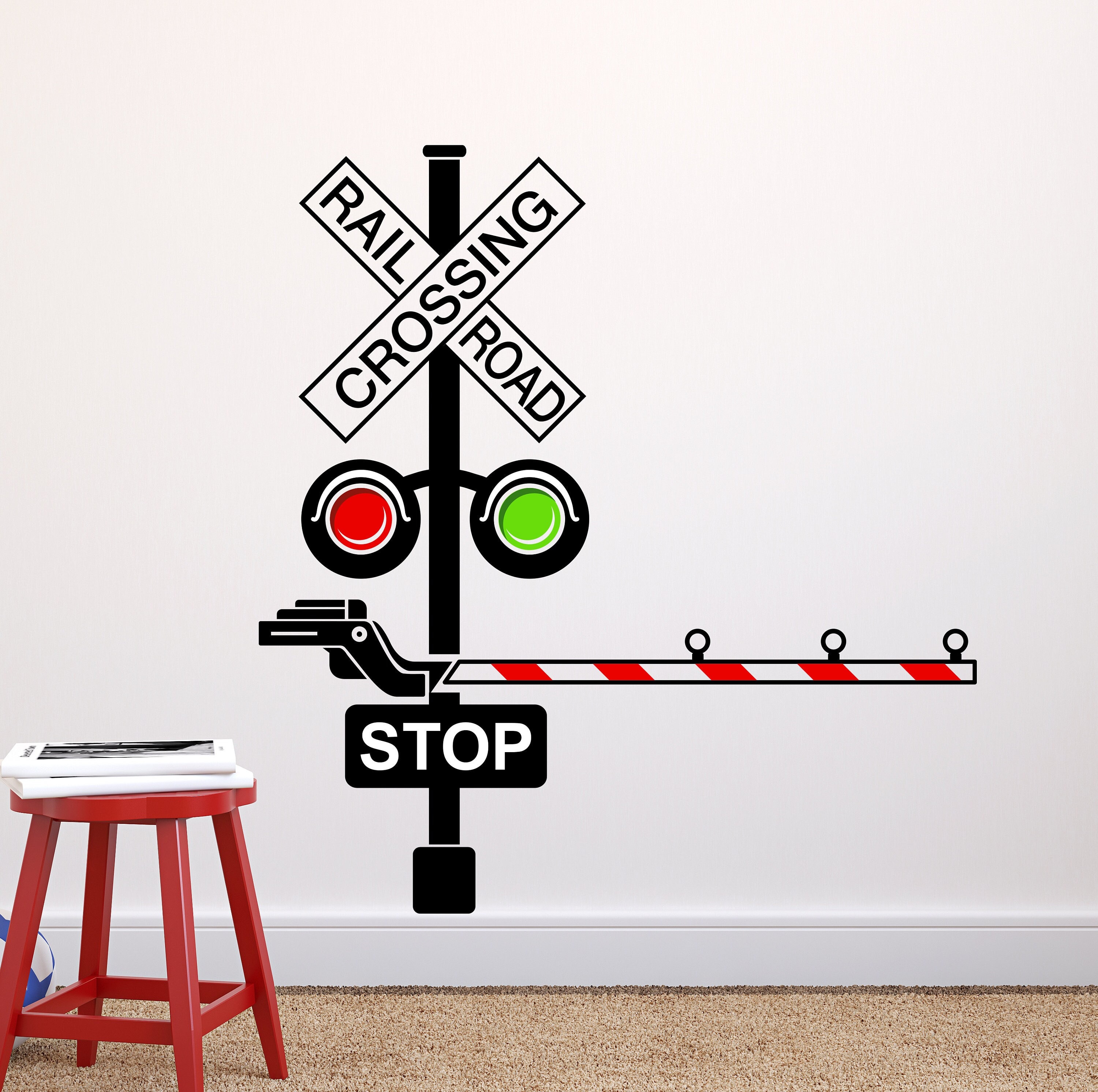 Railroad Train Crossing Lights Wall Decal - Children Kids Nursery Wall ...