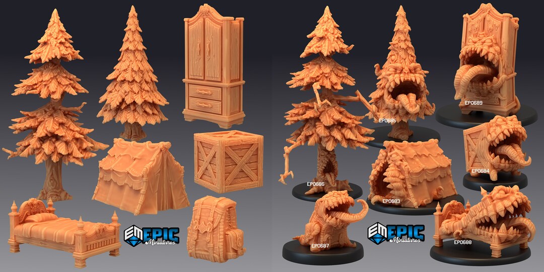 Mimic Set 2 Medium Monster 3d Printed D&D Pathfinder Role Playing ...