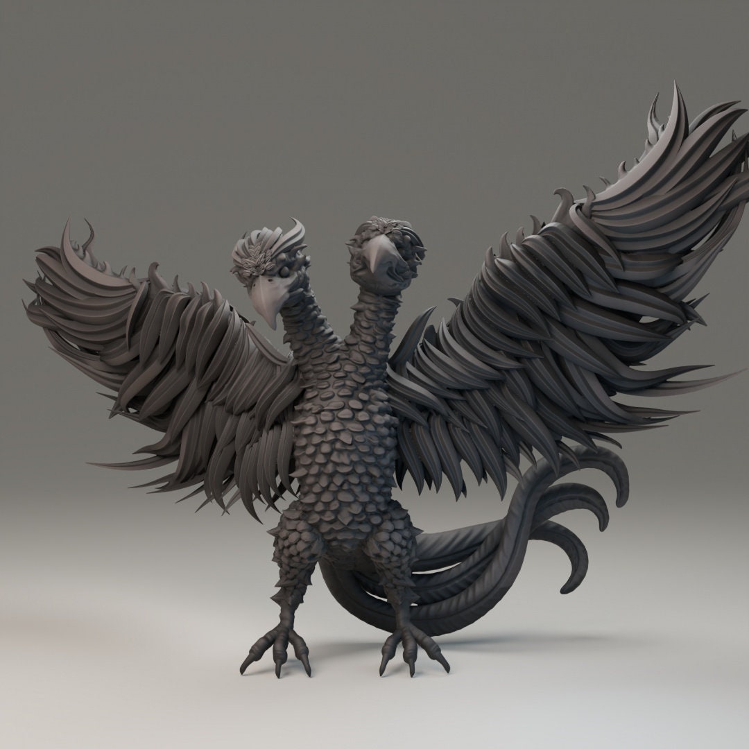 Two Headed Pheonix Monster 3d Printed D&D Pathfinder Role Playing ...