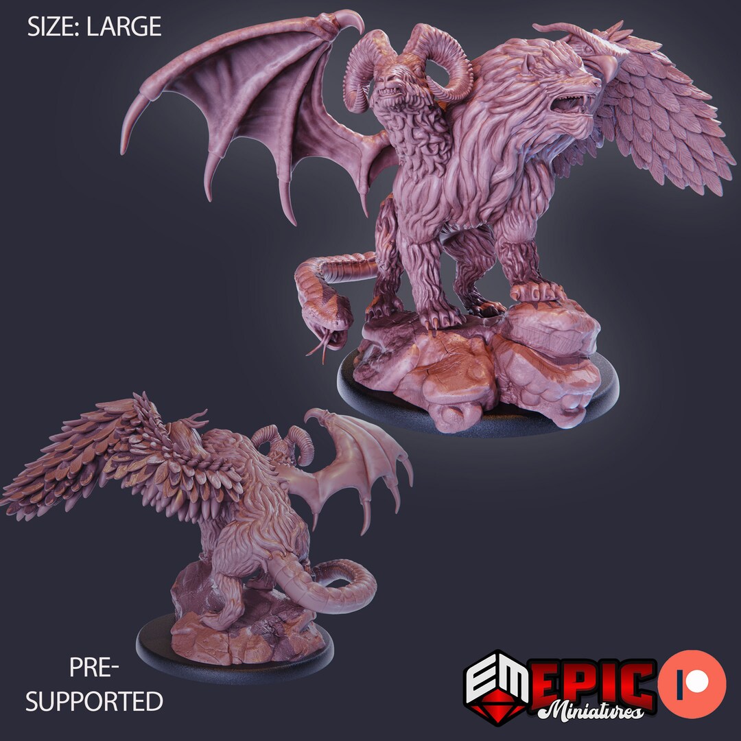 Chimera Large Monster 3d Printed D&D Pathfinder Role Playing Tabletop ...