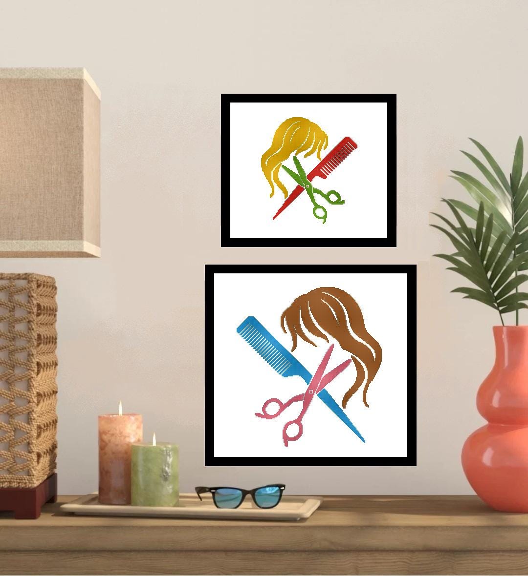2 Patterns Hair Stylist Cross Stitch Pattern Small and Large -310 and ...