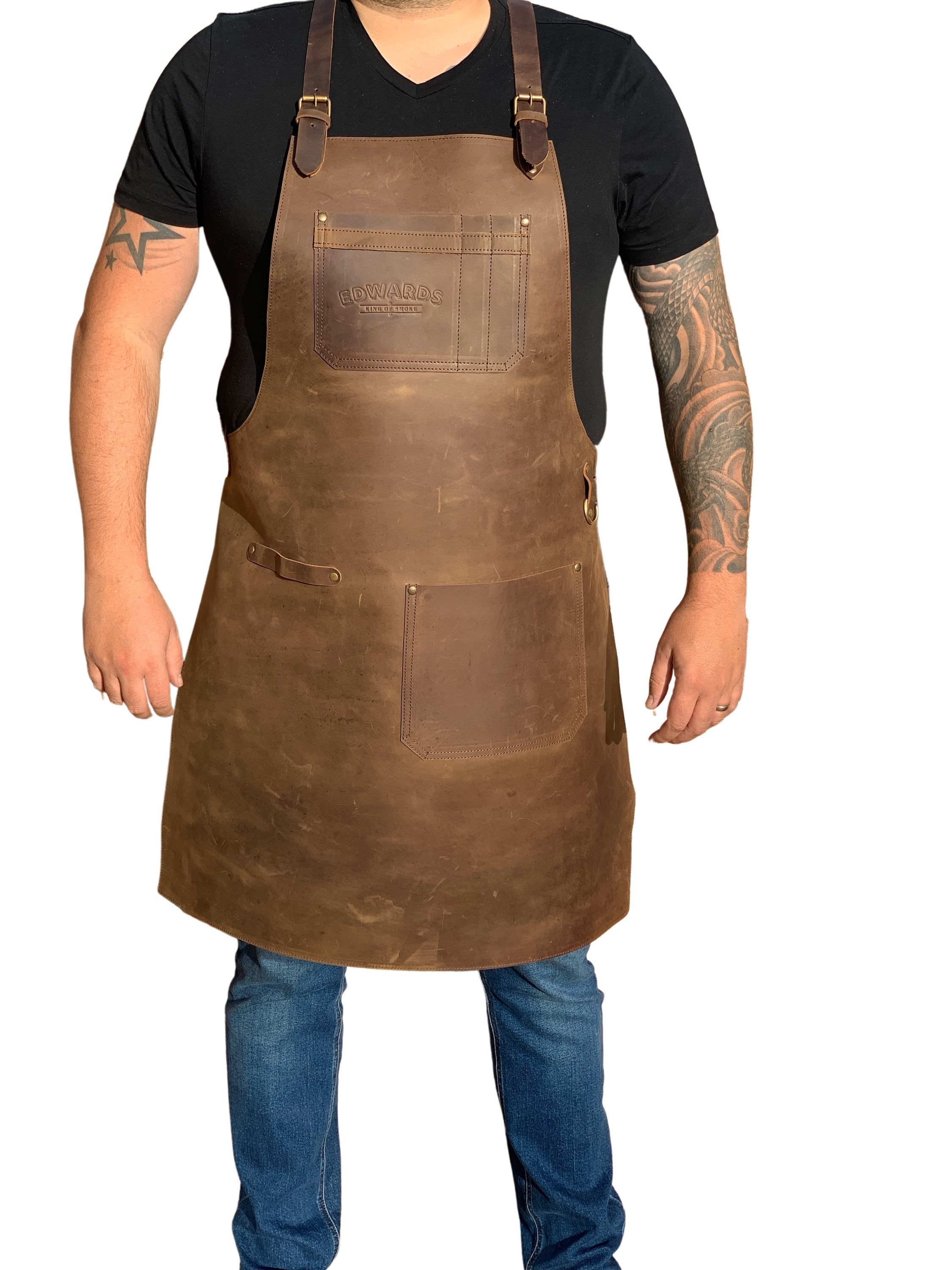 Full Grain Natural Heavy Duty Leather Apron in Robust Cognac Distressed ...