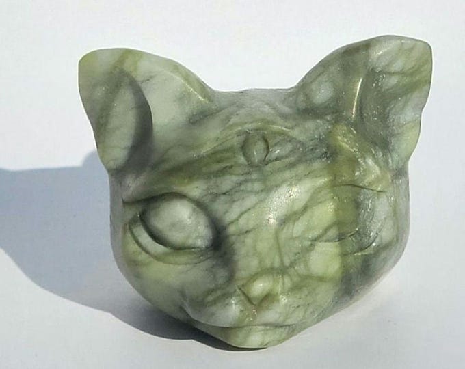 Green Jade Sphinx Goddess Cat Head - Green Jade Cat Crystal Carving ...