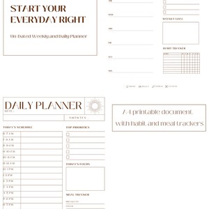 Printable Neutral Weekly and Daily Planner With Meal Planning and Habit ...