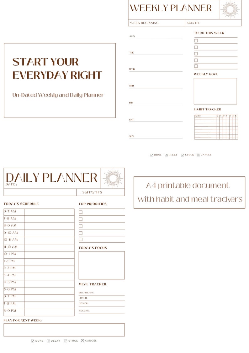 Printable Neutral Weekly and Daily Planner With Meal Planning and Habit ...