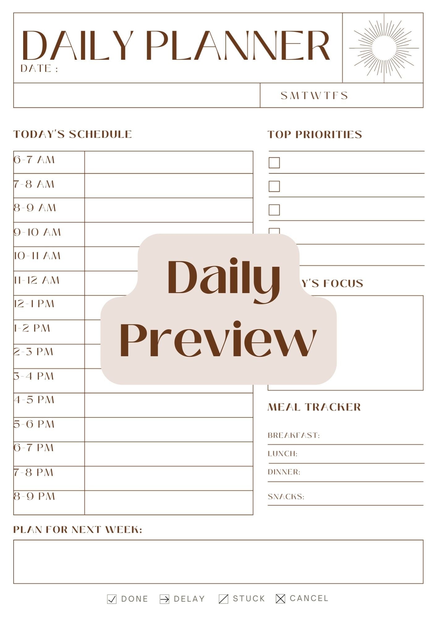 Printable Neutral Weekly and Daily Planner With Meal Planning and Habit ...