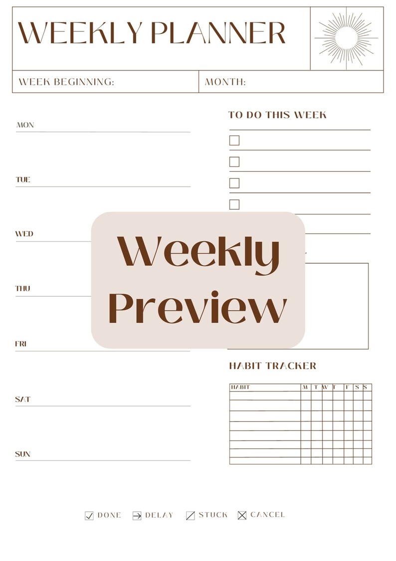Printable Neutral Weekly and Daily Planner With Meal Planning and Habit ...