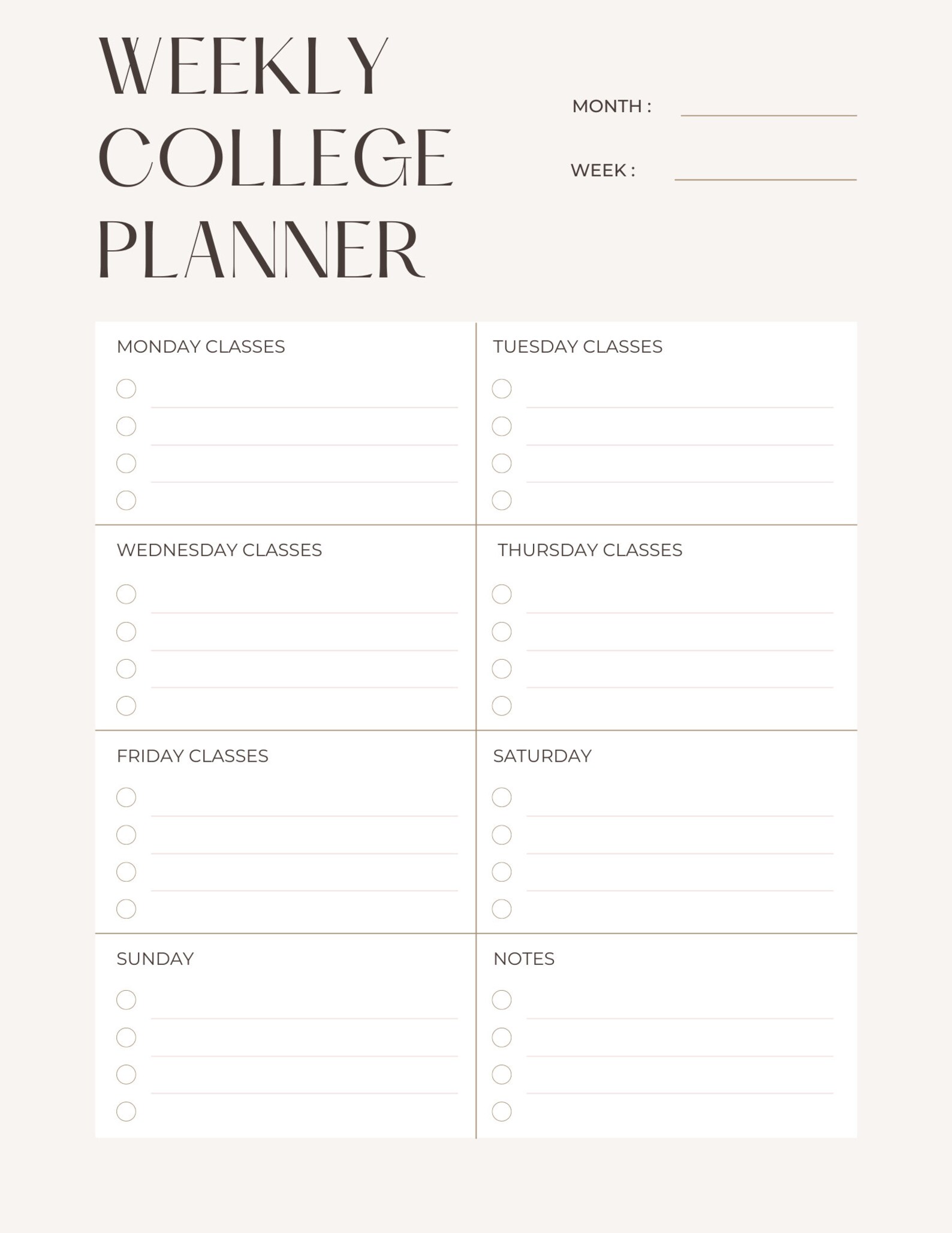 College Student Weekly Planner Printable Student Planner Etsy