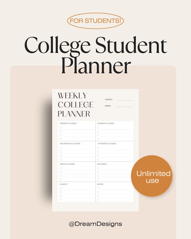 College Student Weekly Planner, Printable Student Planner, Simple ...