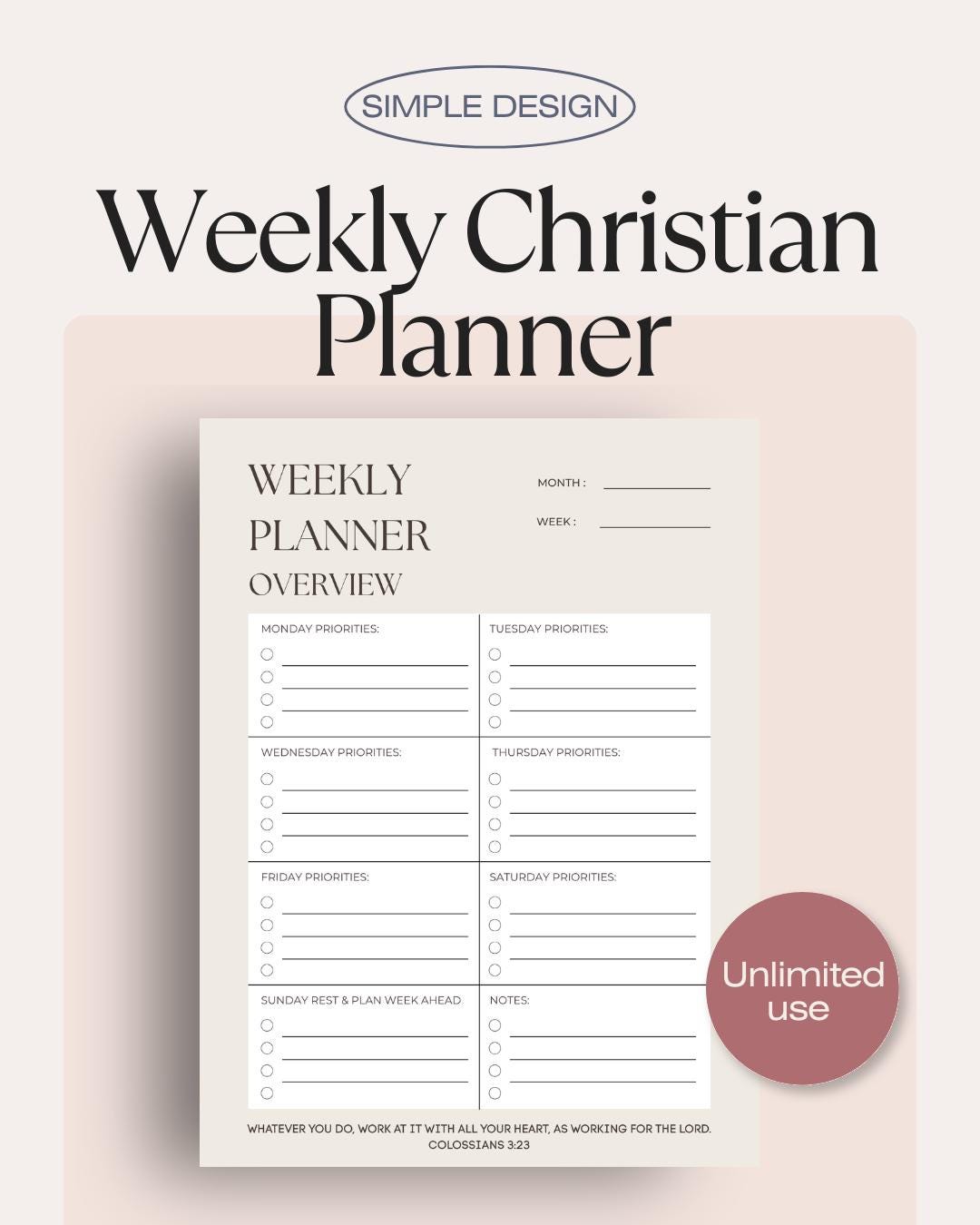 Christian Weekly Planner Printable PDF, Faith Planner Page, Minimal ...