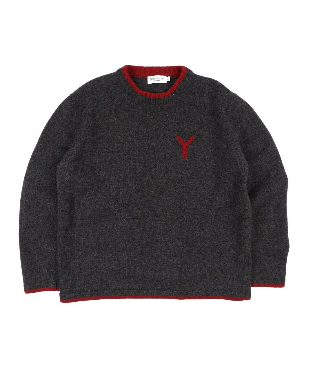 YSL Grey Wool Sweater, XL Designer Crew Neck Jumper - Etsy