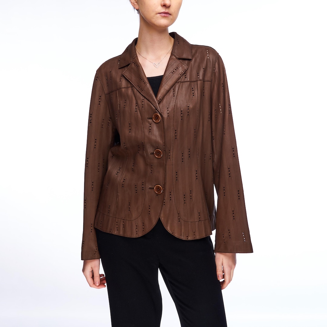 CARLO COLUCCI Jacket Brown Lamb Leather Women's Perforated Blazer Size ...