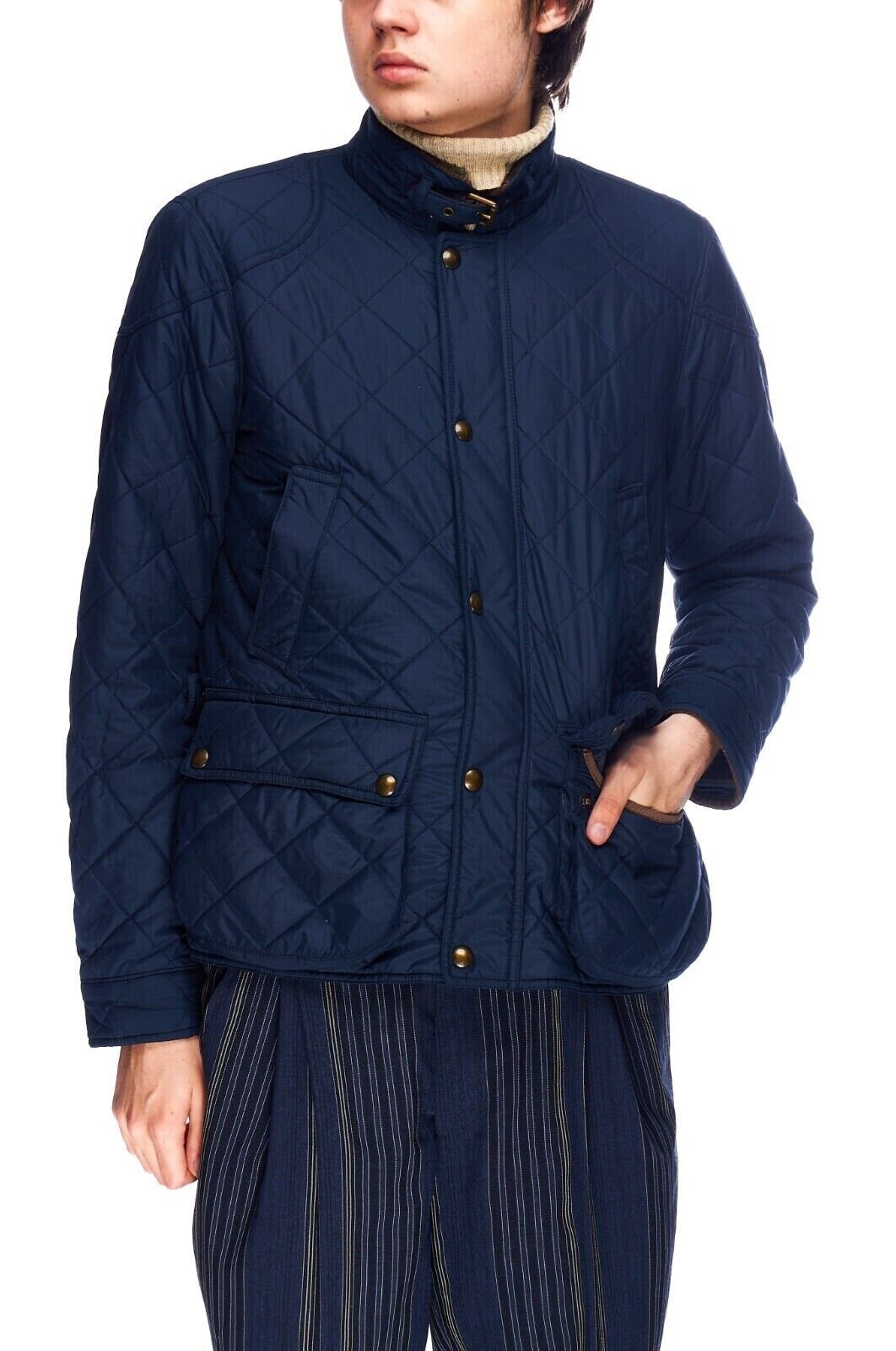 POLO RALPH LAUREN Men's Navy Quilt Jacket Band Collar Size L Authentic ...
