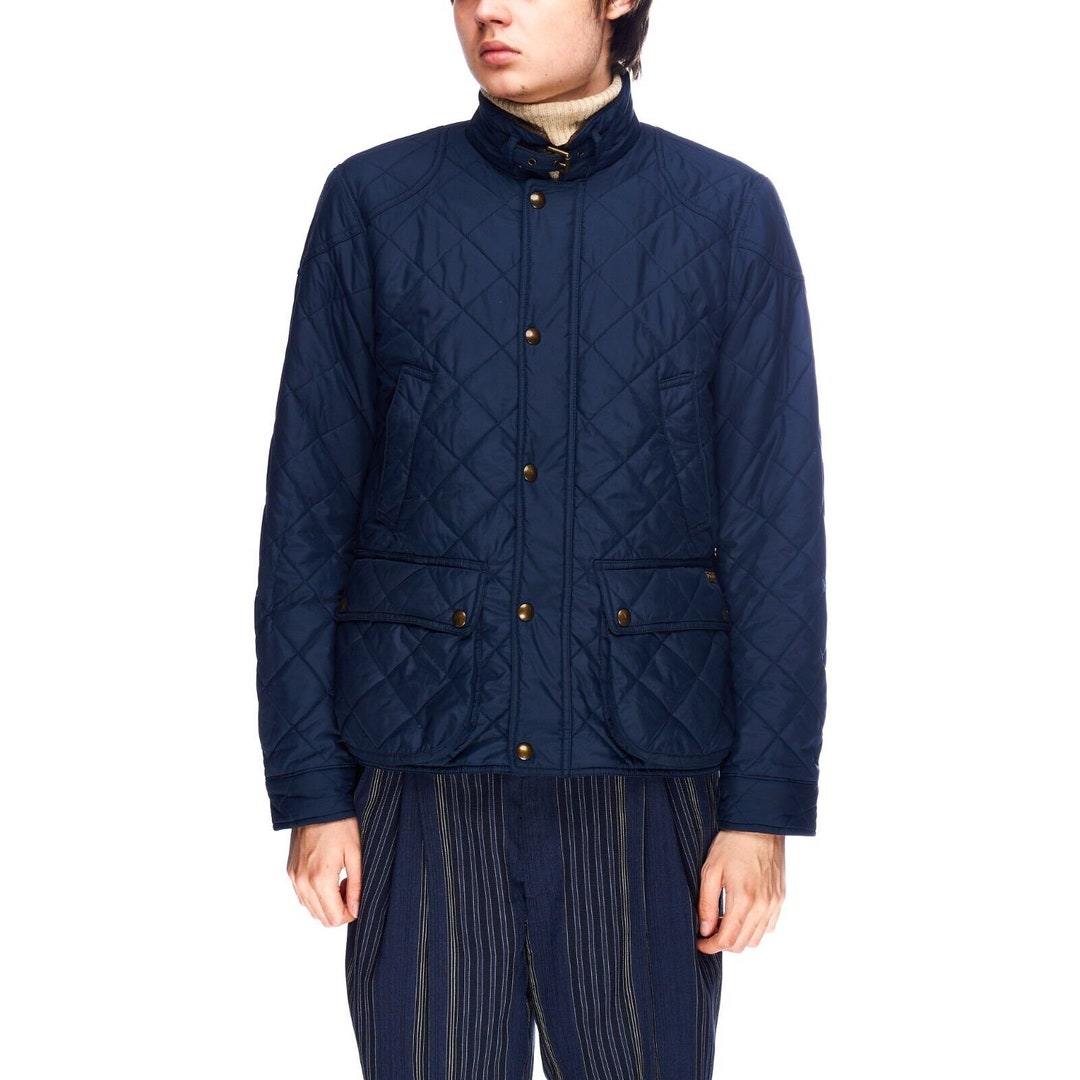 POLO RALPH LAUREN Men's Navy Quilt Jacket Band Collar Size L Authentic ...