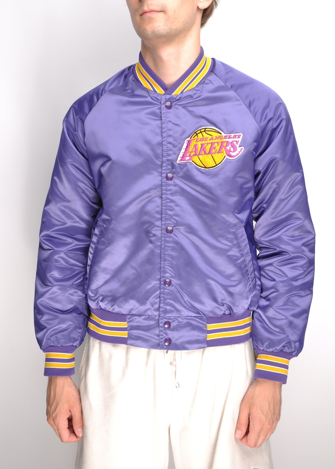 Vintage Chalk Line LAKERS Purple College Coach Bomber Jacket Size ~ S ...