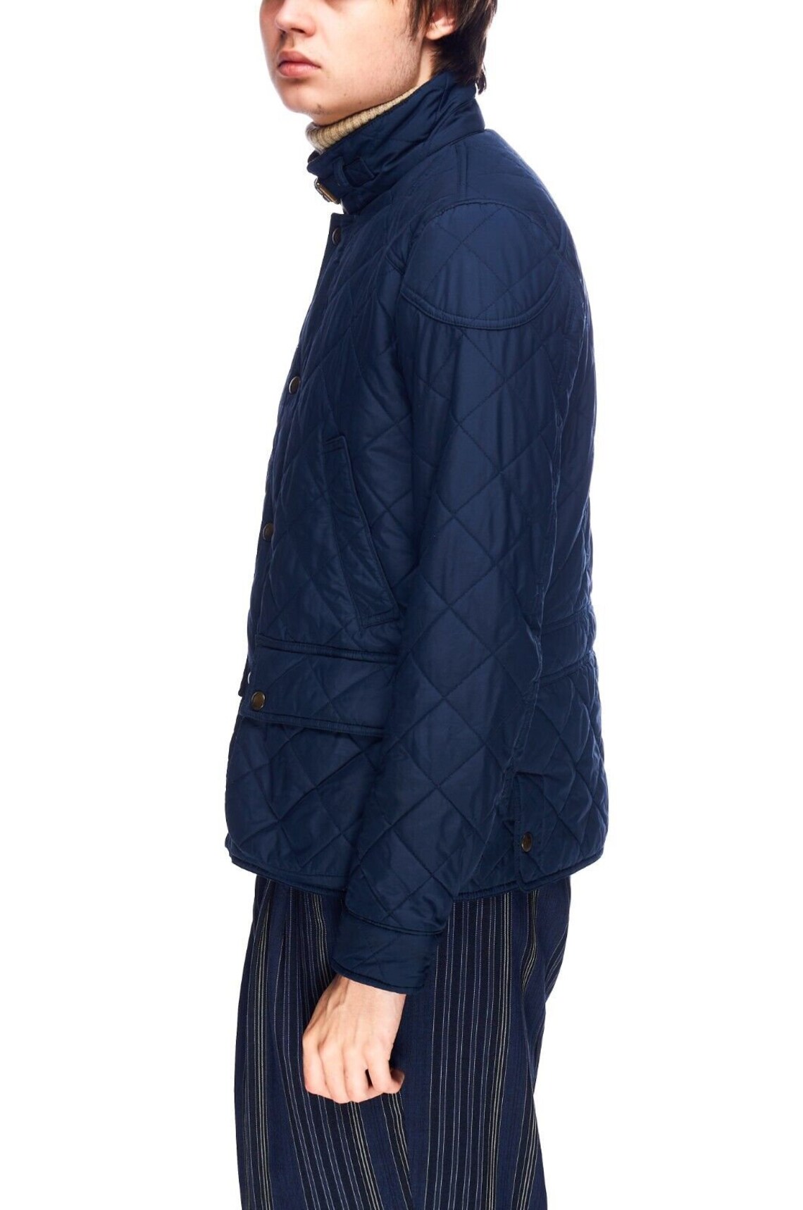 POLO RALPH LAUREN Men's Navy Quilt Jacket Band Collar Size L Authentic ...