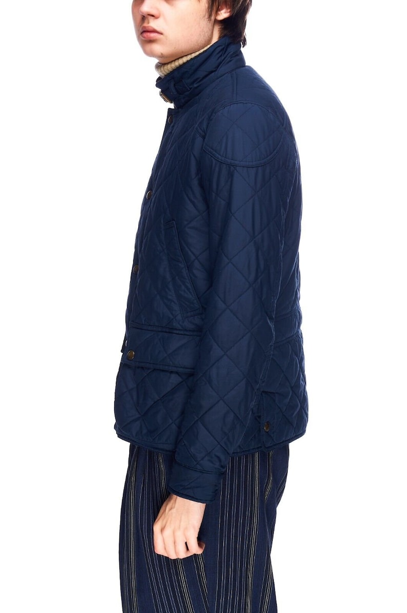 POLO RALPH LAUREN Men's Navy Quilt Jacket Band Collar Size L Authentic ...