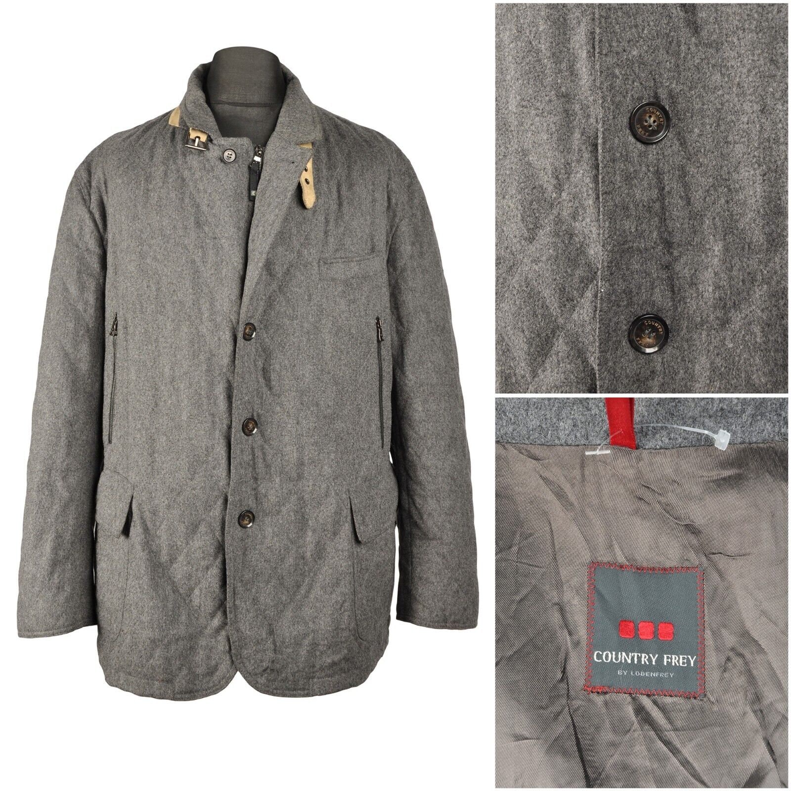 LODENFREY Country Frey Jacket Quilted Gray Wool Blend Men's Size 58 IT ...