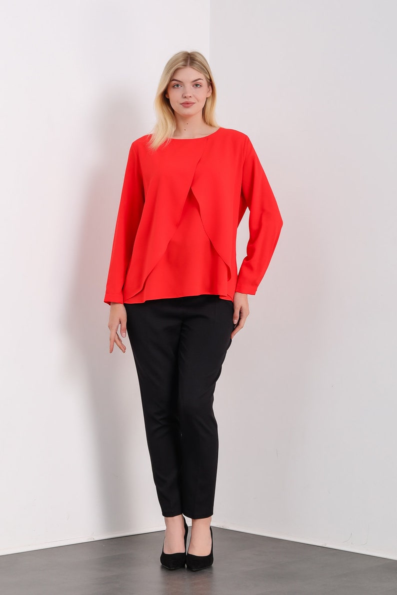 Layered Long Sleeve Top, Office Work Wear, Casual Wear, Round Neck ...