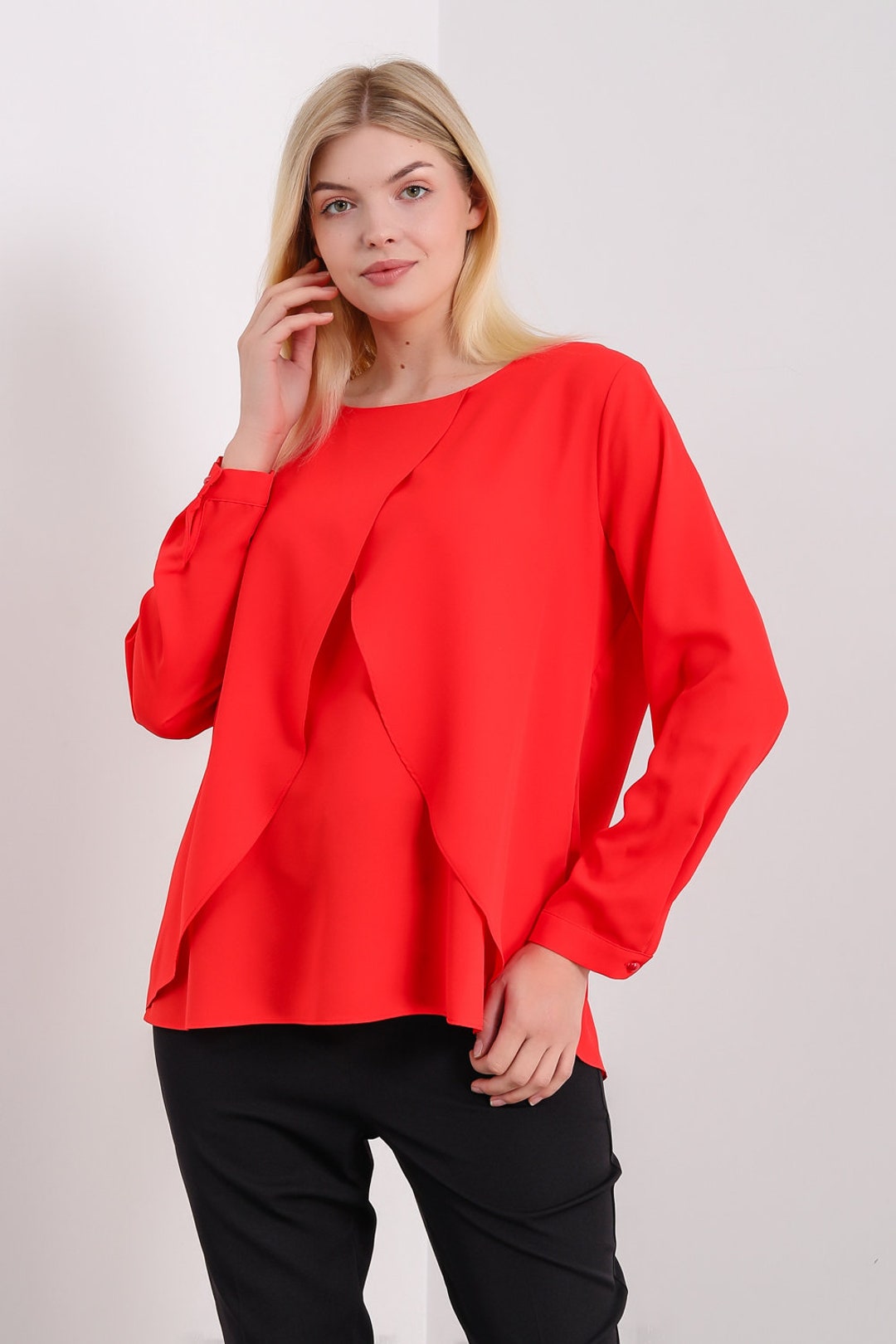 Layered Long Sleeve Top, Office Work Wear, Casual Wear, Round Neck ...