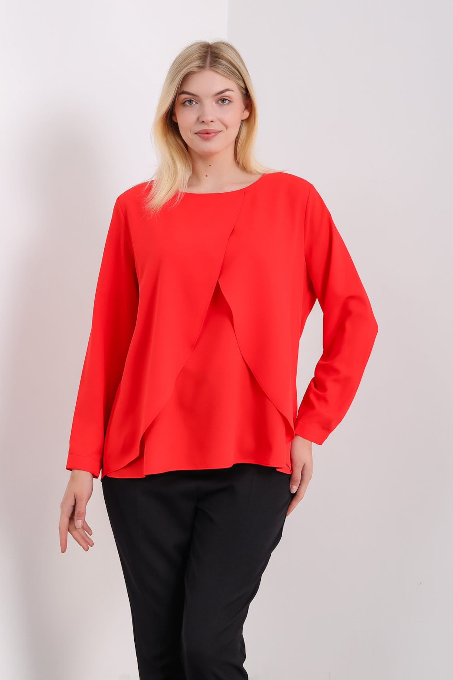 Layered Long Sleeve Top, Office Work Wear, Casual Wear, Round Neck ...