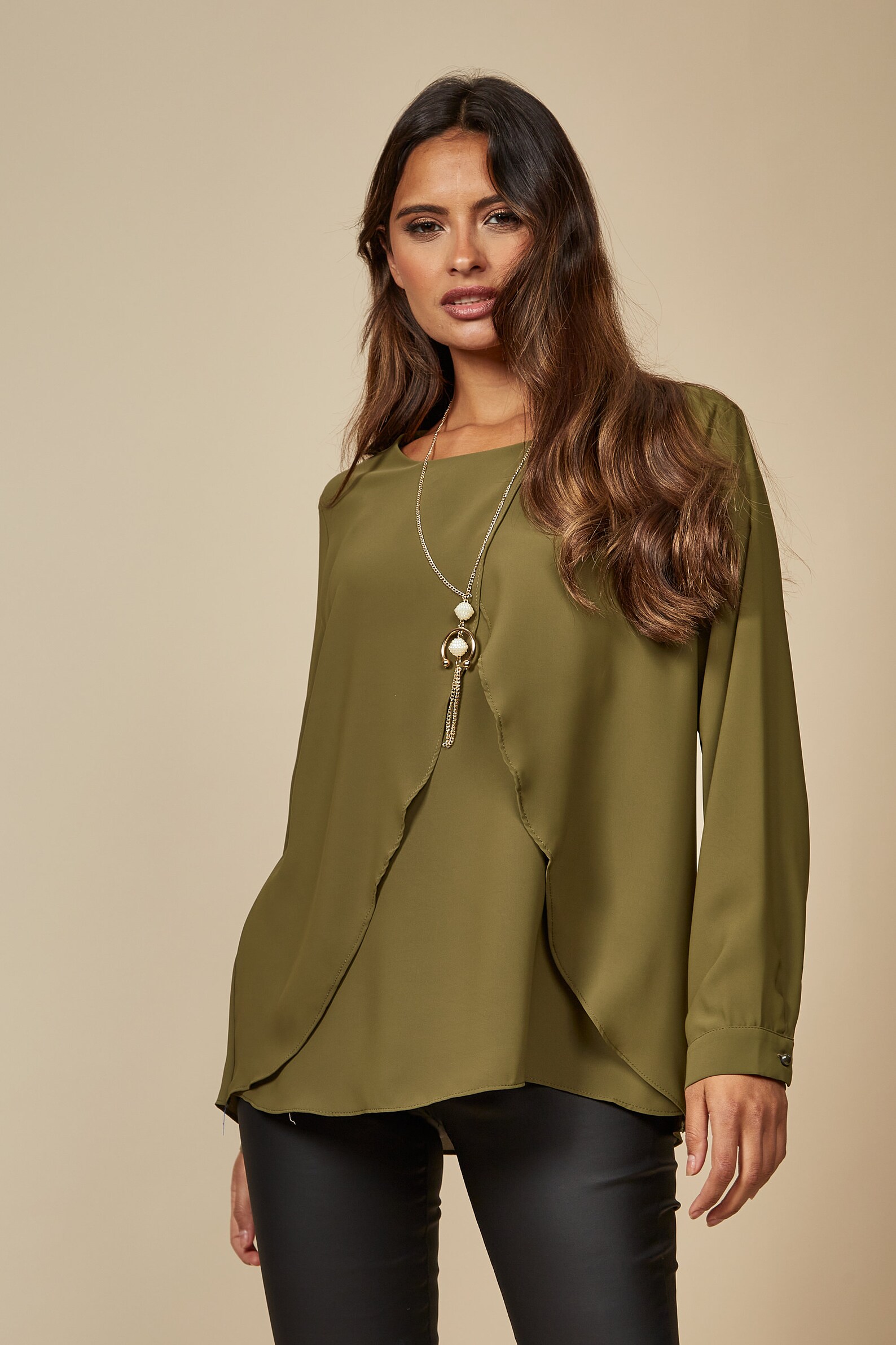 Layered Long Sleeve Top, Office Work Wear, Casual Wear, Round Neck ...