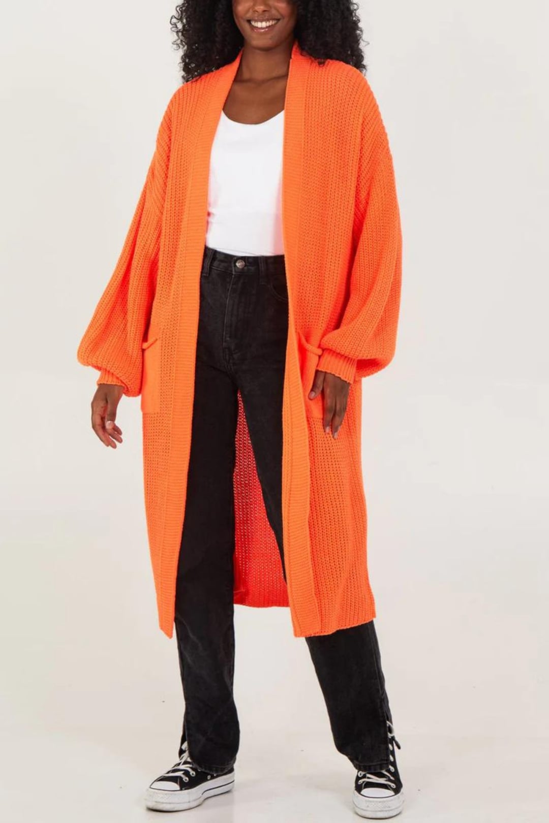 Oversized Long Sleeves Midi Knitted Cardigan With Pocket Details in ...