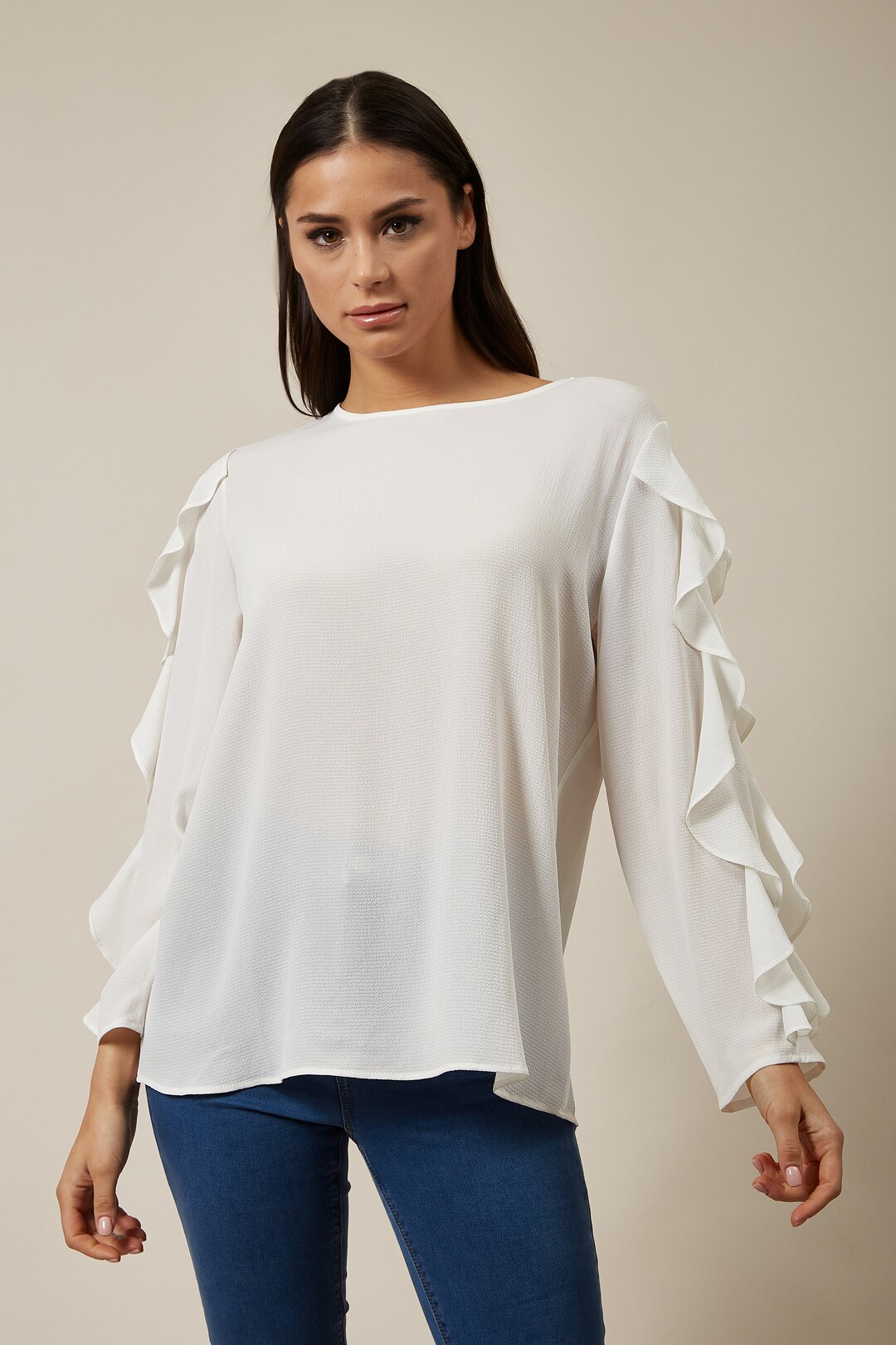 Top extragrande de ajuste relajado con mangas con volantes en blanco ...
