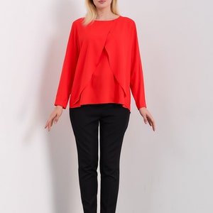 Layered Long Sleeve Top, Office Work Wear, Casual Wear, Round Neck ...