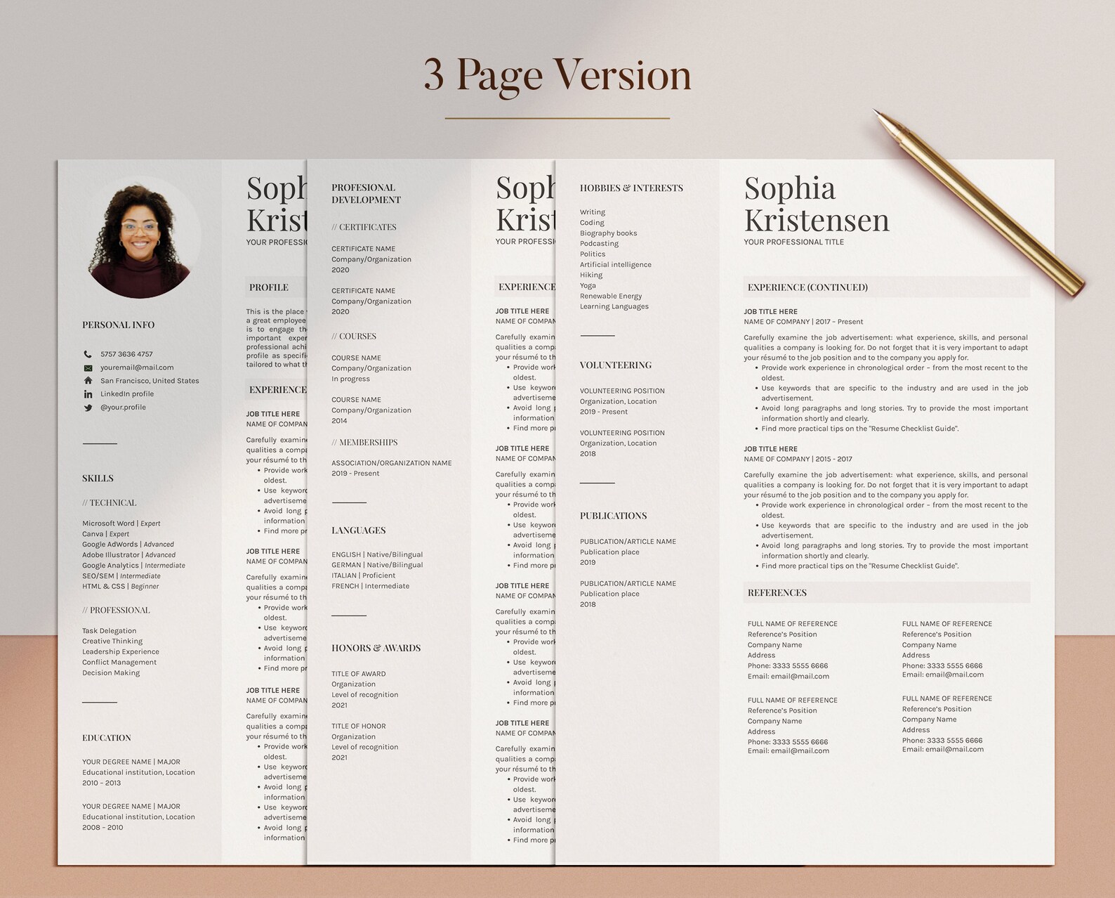 Simple Executive Resume Template Word CV Template Modern With - Etsy