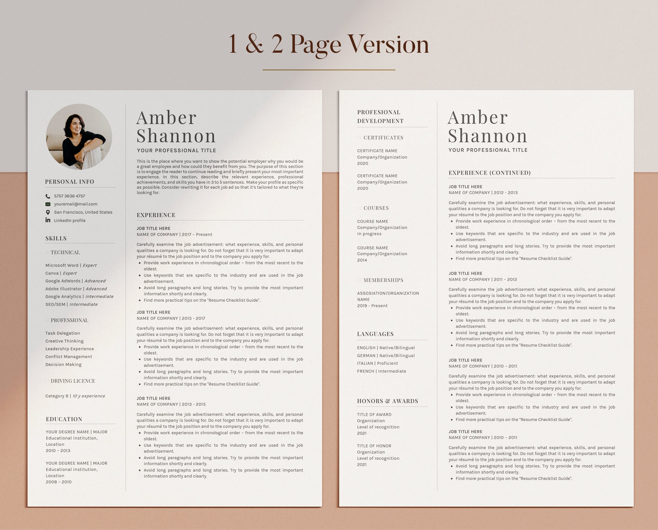 Professional Resume Template Google Docs, Word, Modern CV Template With ...