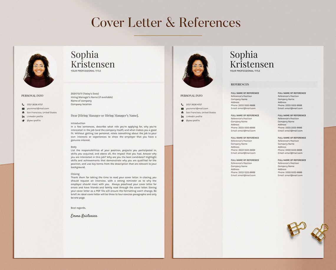 Simple Executive Resume Template Word CV Template Modern With - Etsy